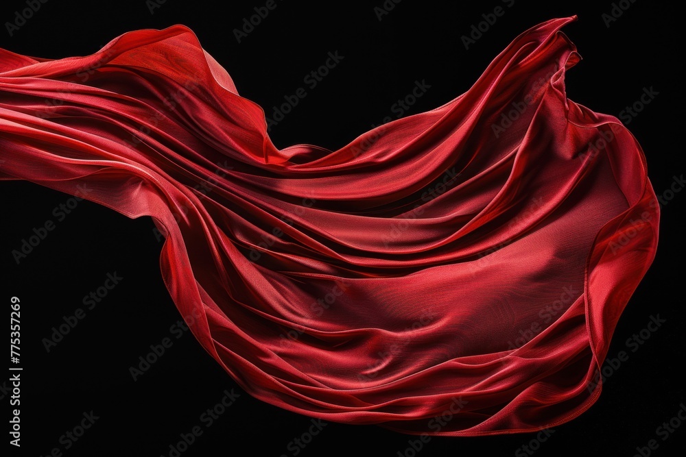 Red drape falling like wings isolated on flat black background ...