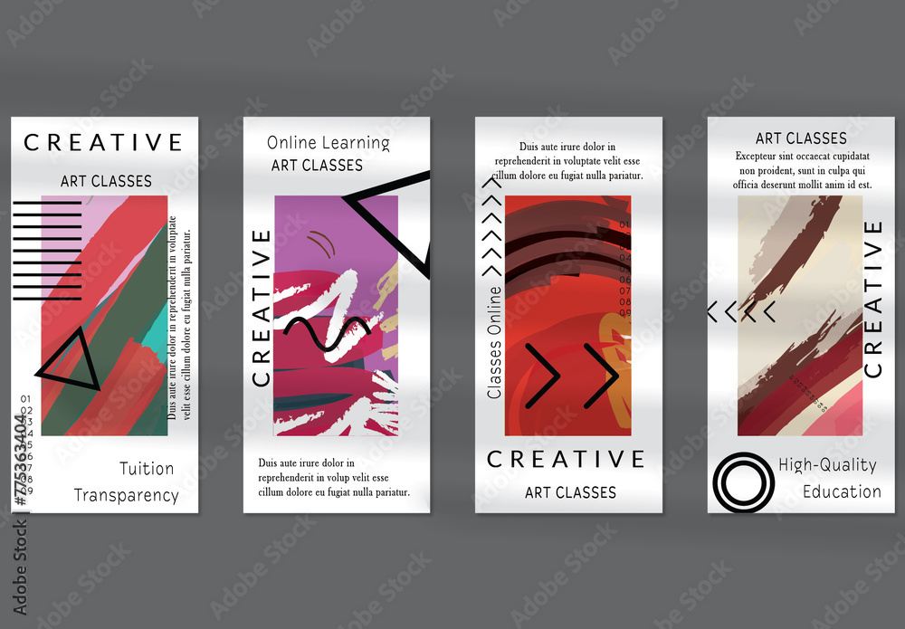 Flyer Layout with Black Shapes and Bright Abstract Rectangle on White ...