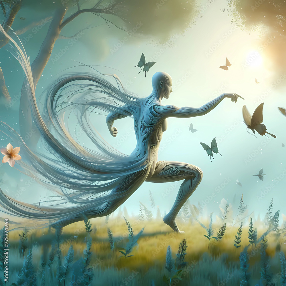 mujer, silueta, ilustración, baile, vector, brincar, cielo, azul, gente ...