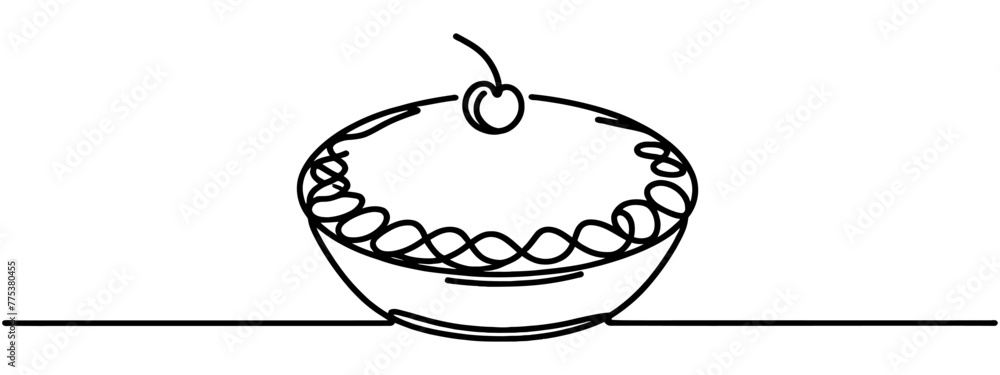 One line continuous pie. Line art traditional pie outline. Hand drawn ...