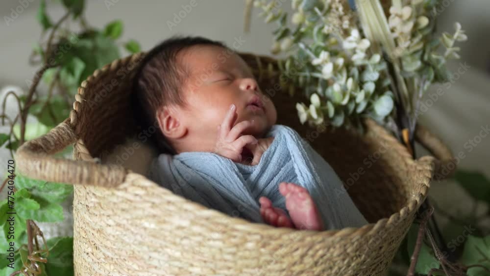 The scene where an 8-day-old Taiwanese baby wrapped in a blue wrap and ...