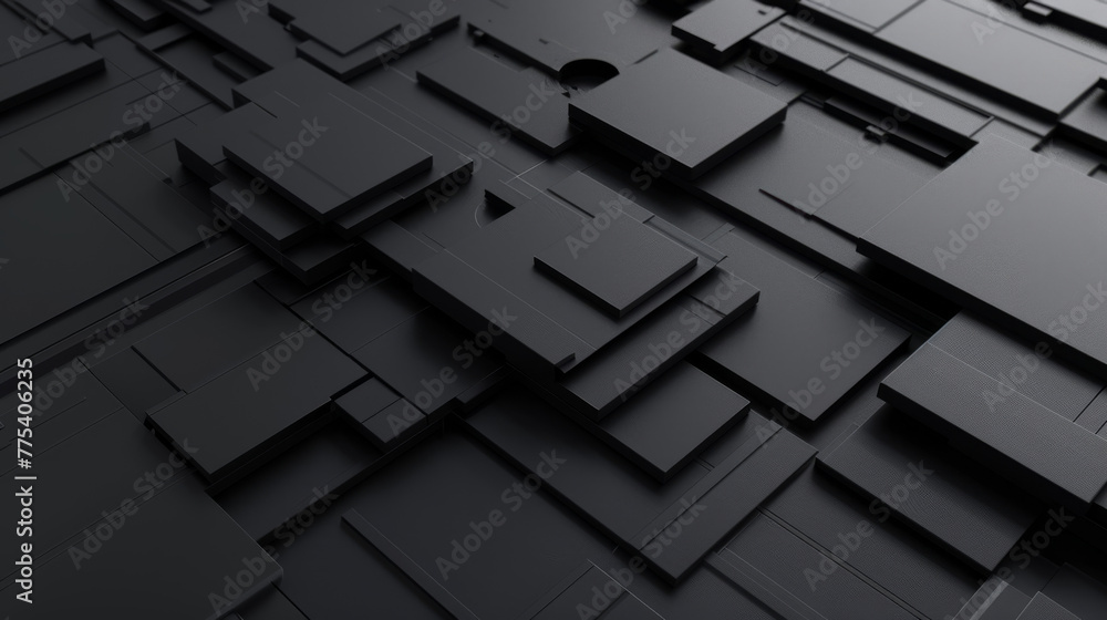 Black tech background, with a geometric 3D structure. Clean, minimal ...