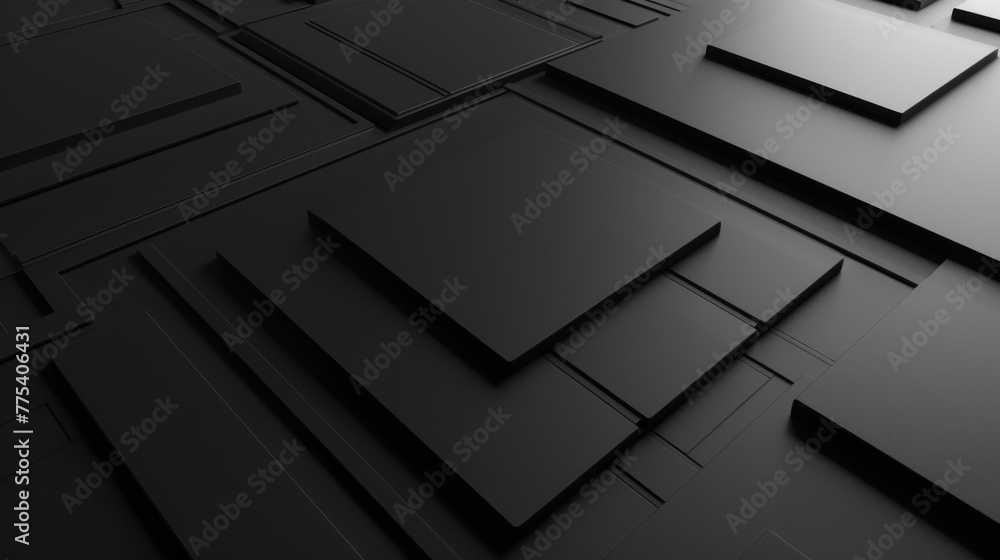 Black tech background, with a geometric 3D structure. Clean, minimal ...