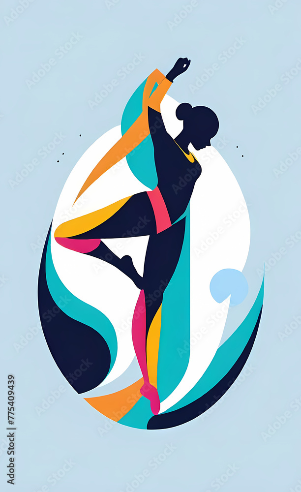 A vibrant illustration of a girl in a dynamic gymnastic pose ...