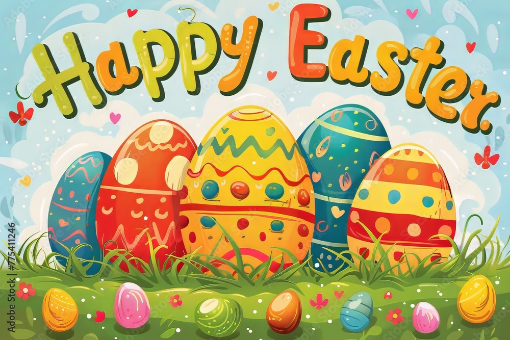 Easter Greetings: cute clip art with phrases like "Happy Easter" Stock ...