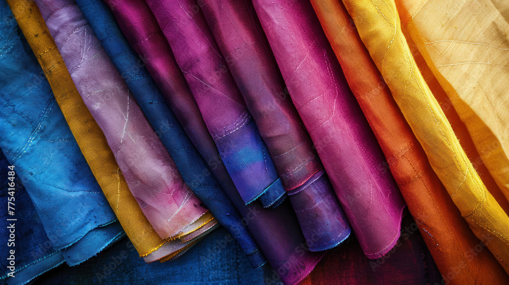 rolled textiles in a rainbow of colors with silk texture Stock ...