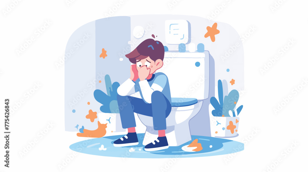 Cartoon Kid peeing on the toilet 2d flat cartoon va Stock Vector ...