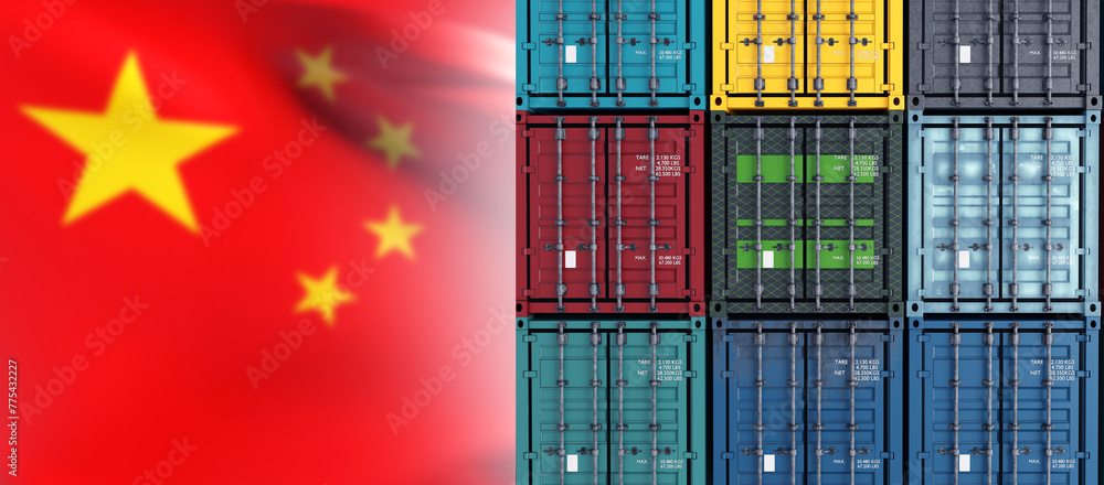 Logistics containers with China flag. Import from PRC. Shipping ...