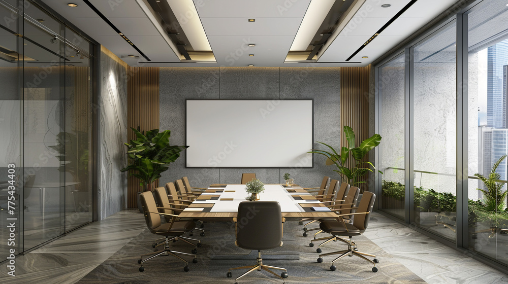 A sophisticated boardroom with modern design features, complemented by ...