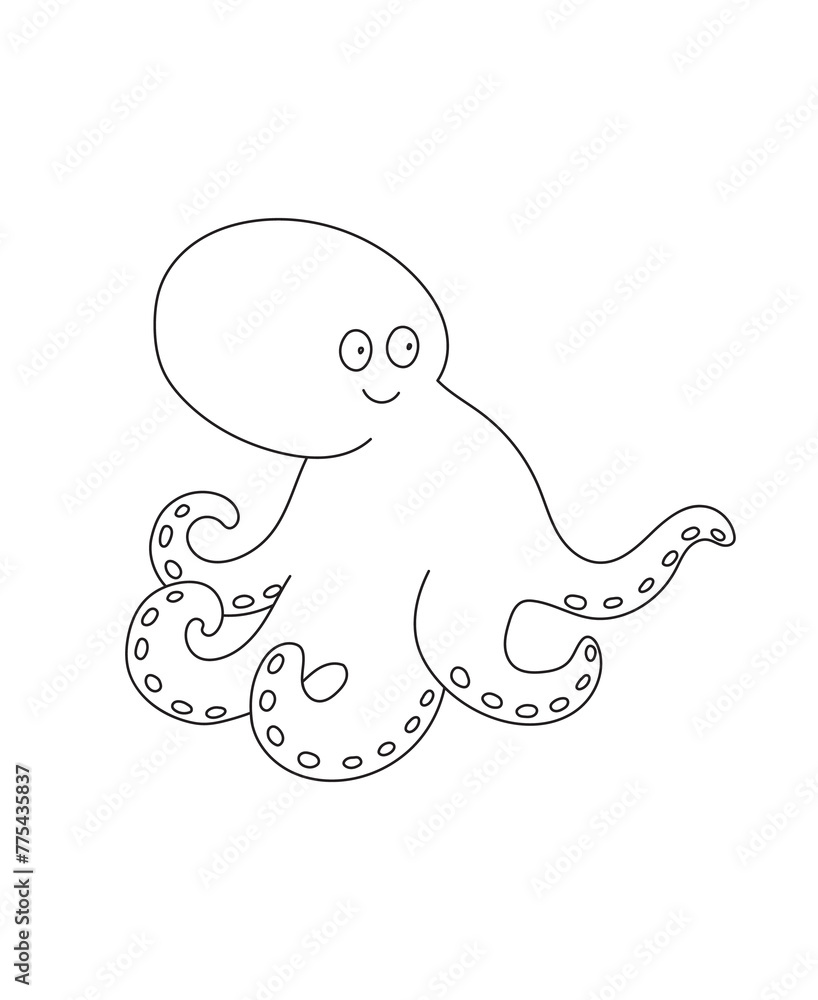 Octopus Coloring Page for Print. Underwater animals and Ocean Life ...