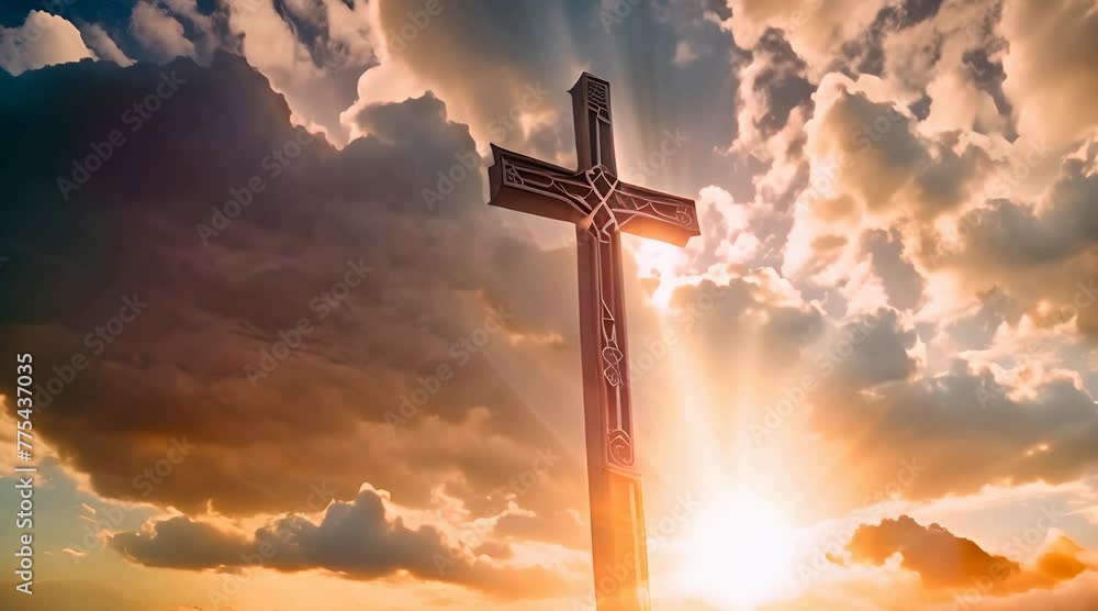 Jesus cross symbol on infinite sky background Sky with clouds and sun ...