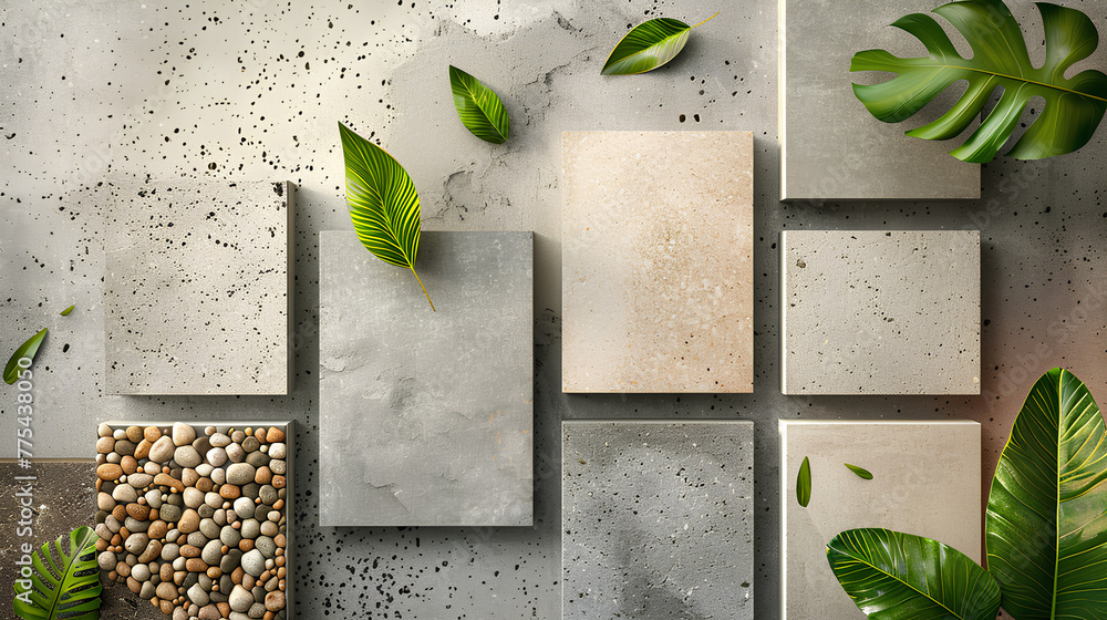 a material moodboard with a square for each material and the materials ...
