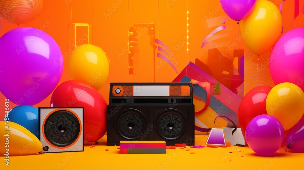 Birthday background full of energy and bright colors of the 80s, with ...