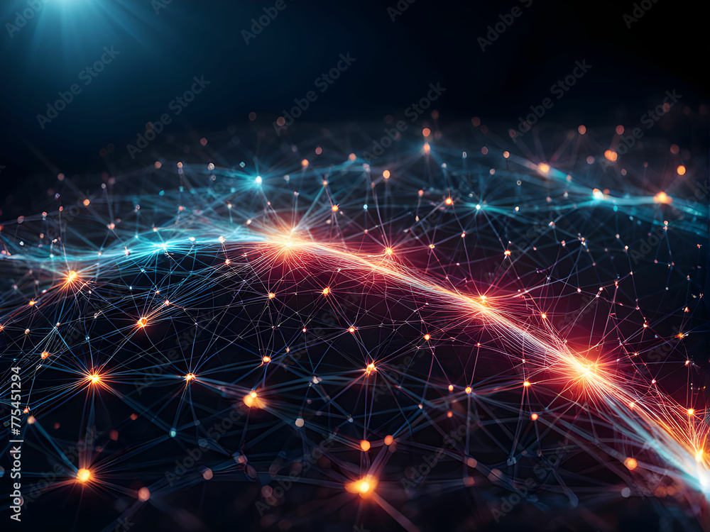 Abstract tech background design with illuminated fibre optic connection ...