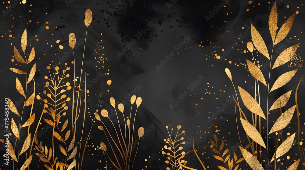 Vector plants and grasses in gold style with gloss effects and and gold ...