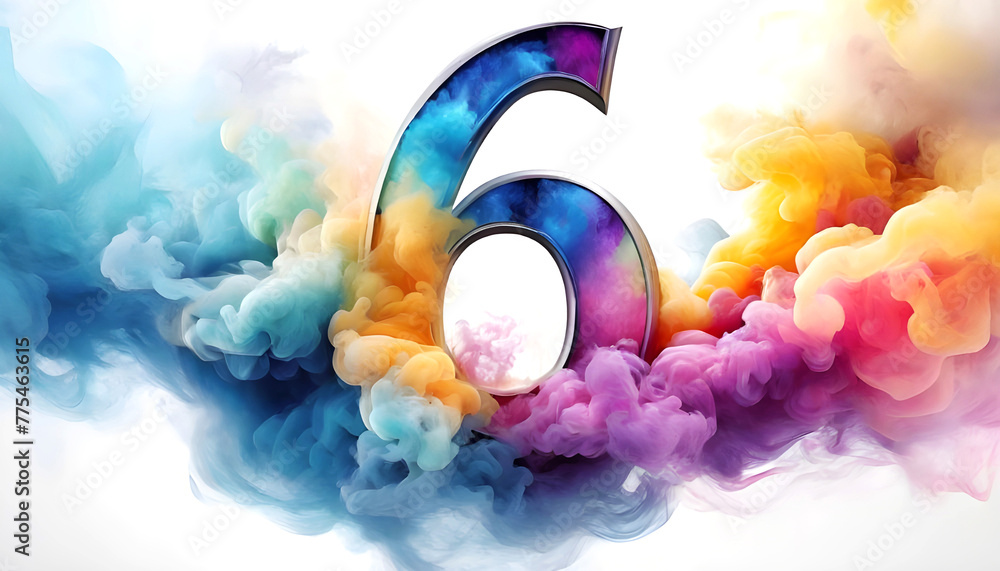 Alphabet with colored smoke. Number 6. White background. Image in AI ...