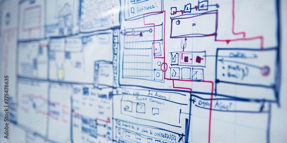 Database schema diagram on a whiteboard, detailed structure, close-up ...