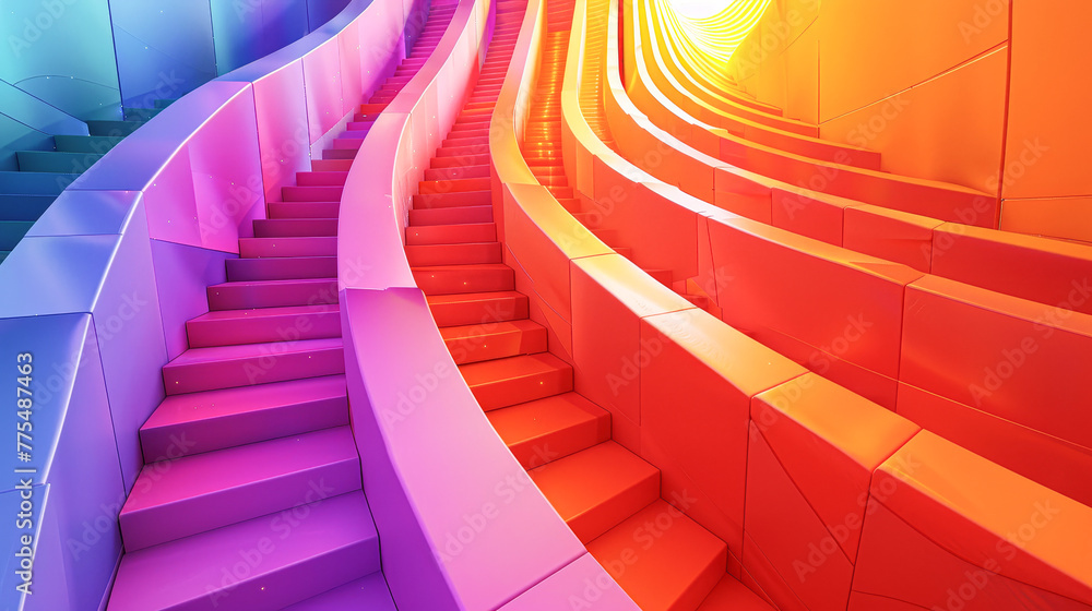 A colorful staircase with a rainbow of colors. The stairs are made of ...