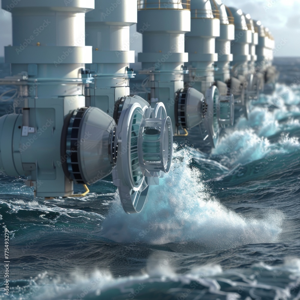 Tidal power station in action: Close-up of a tidal power station ...
