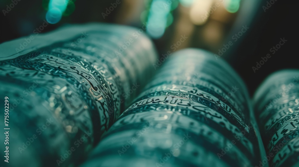"An intimate view of the Quran's pages, with selective focus on ...