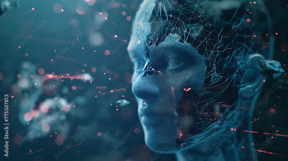Face of artificial intelligence virtual assistant in the world of Ai or ...