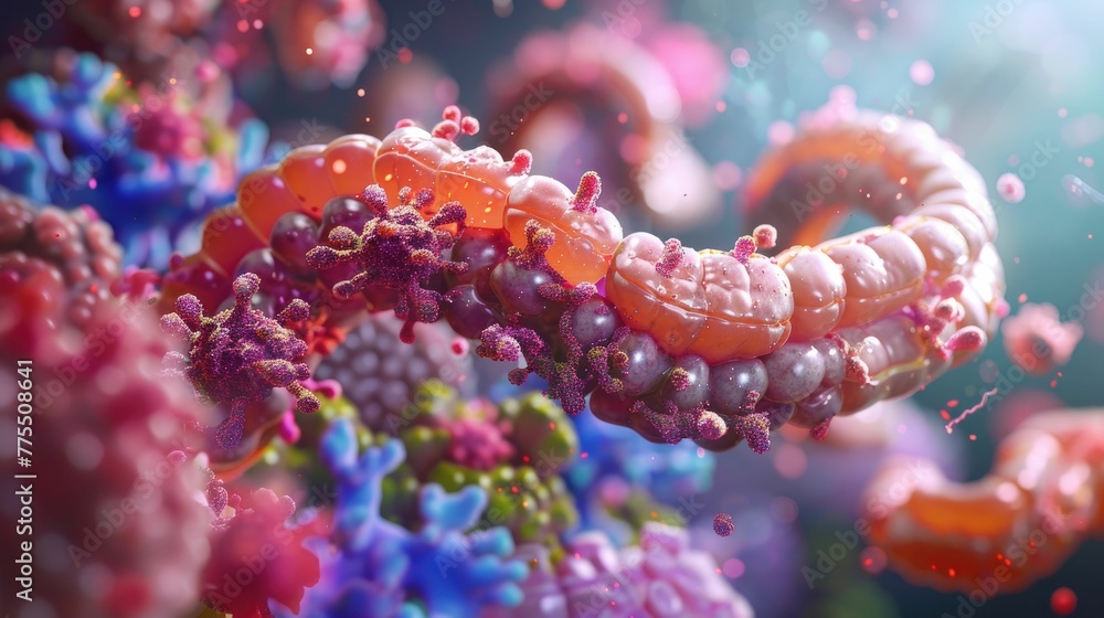 Hyper-realistic depiction of a vibrant, healthy digestive system, with ...