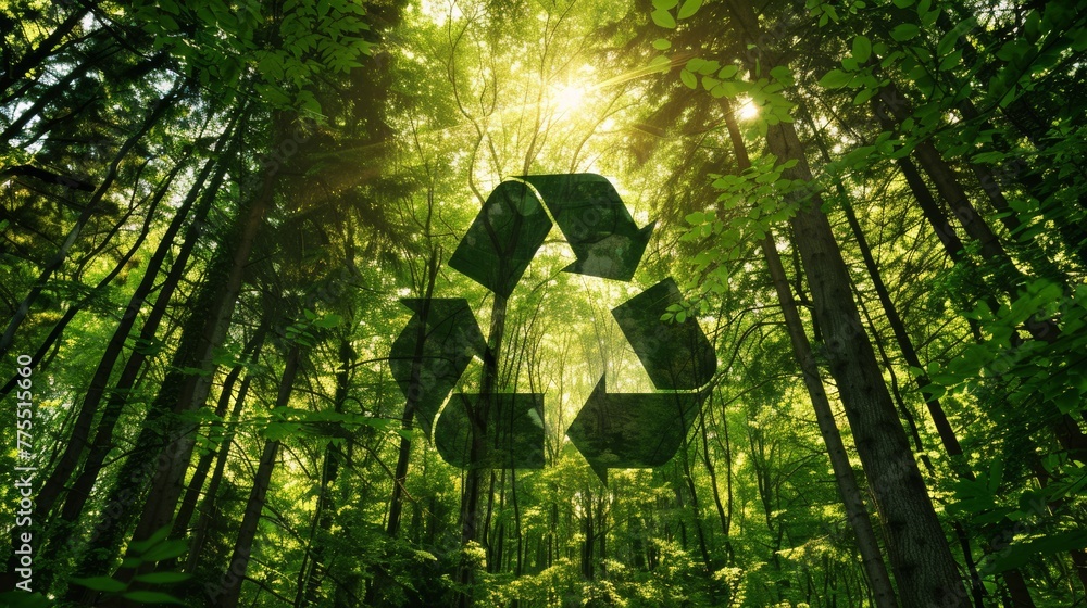 Recycle logo on nature background for the Environment Stock Photo ...