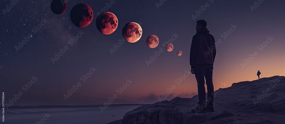A man poses with the lunar eclipse behind him 🌒📸 Capturing human wonder ...