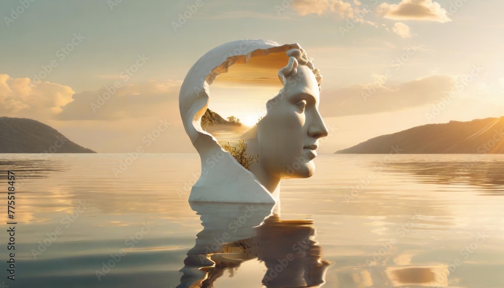 surreal contrast emotions concept broken human head sculpture and ...