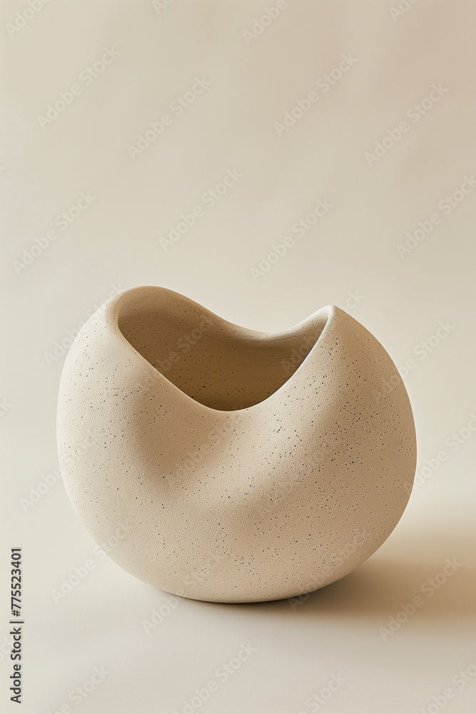 A ceramic vase with a rounded shape, slightly slanted at the top and ...