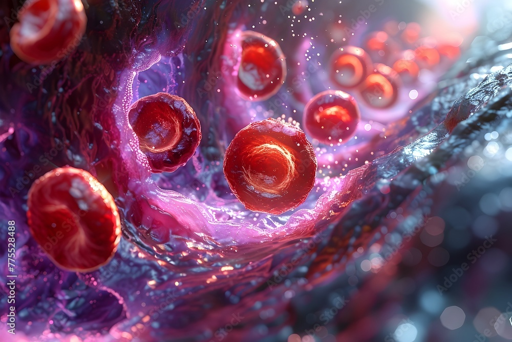 Vibrant D Rendering of Healthy Red Blood Cells Flowing Through a ...