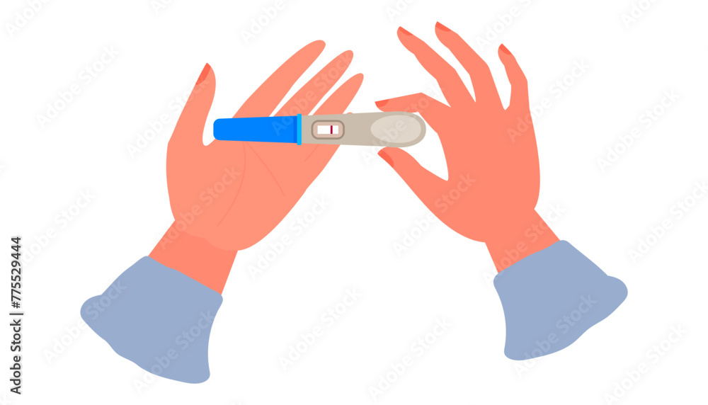 Woman holding pregnancy test in her hands. Negative pregnancy test ...