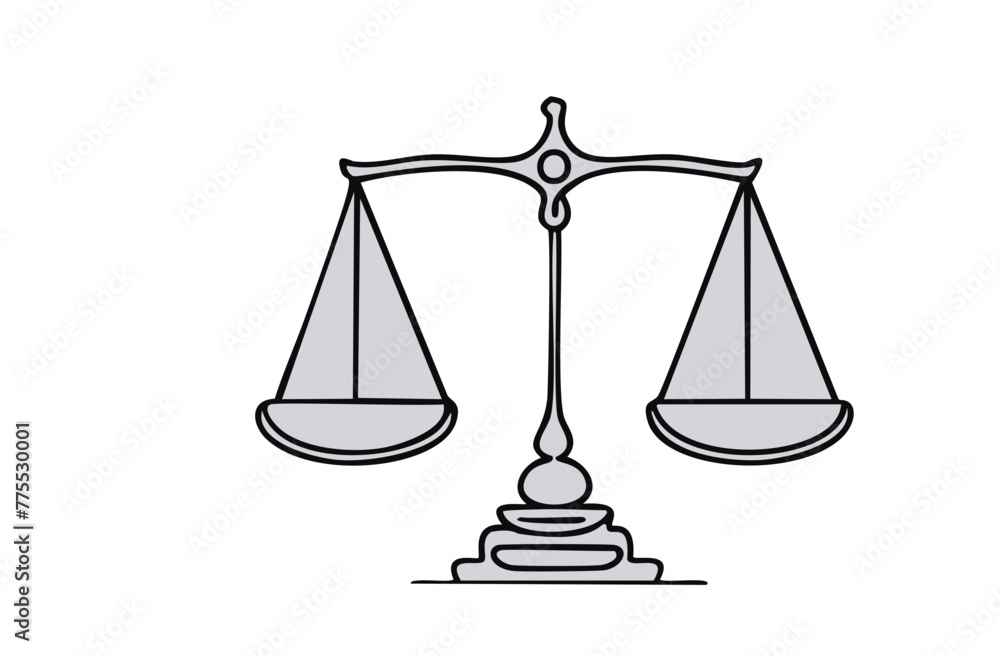 One continuous line drawing of law balance and scale of justice. Symbol ...