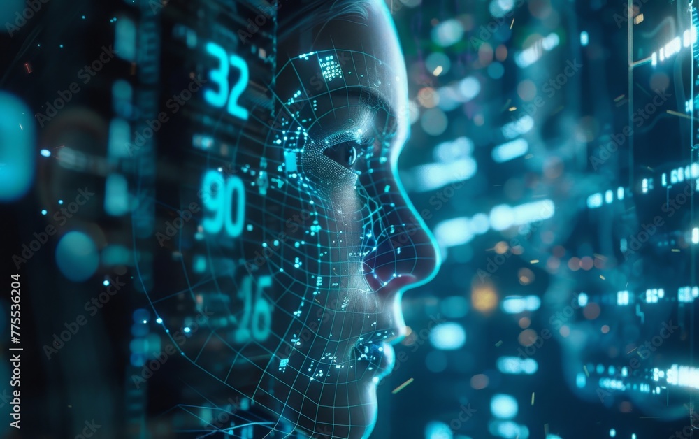 Futuristic Interface with Human Wireframe and Data. Stock Illustration ...