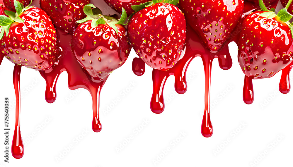 melt strawberry Jam dripping line from the top, isolated on transparent ...