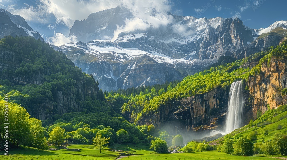 Gavarnie Falls Alpine Wonderland, Highlight the stunning alpine scenery ...