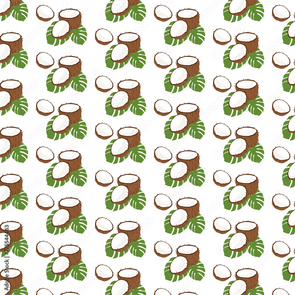 Coconut print pattern seamless. Half coconut on a white background for ...