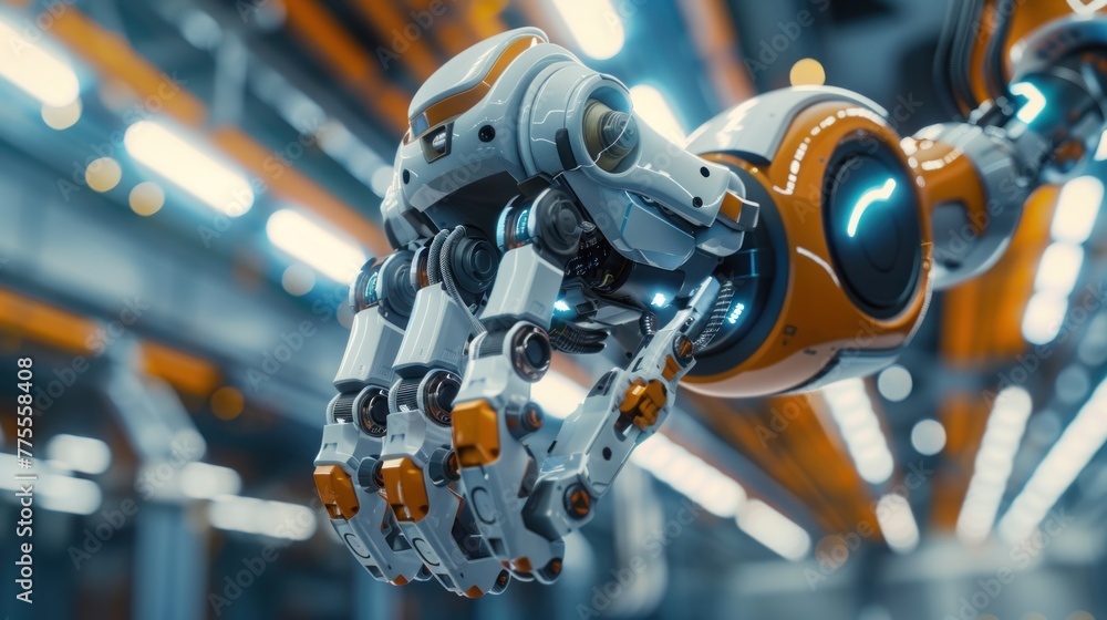 Automated robot arms work in machinery areas in factories, robots used ...