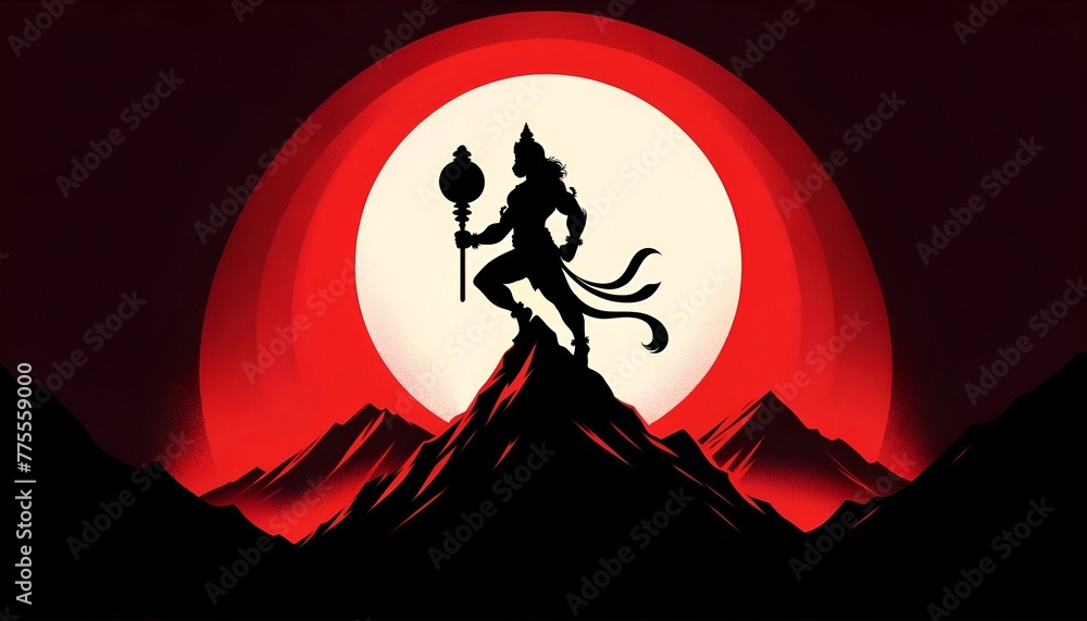 Simple illustration of a lord hanuman silhouette for hanuman jayanti ...
