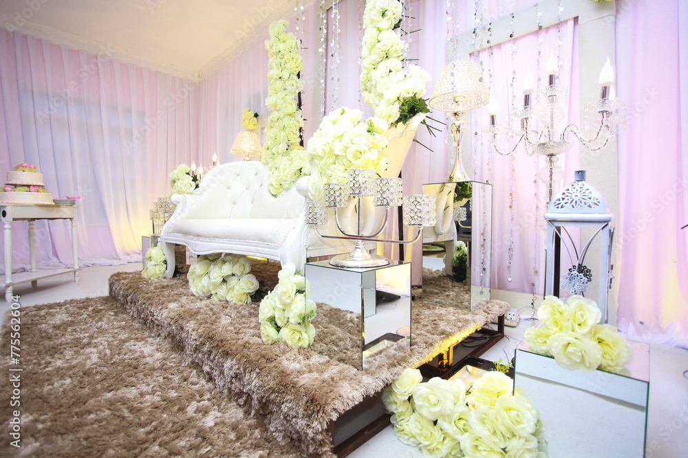 Malay wedding stage decoration. Asian traditional wedding setup ...