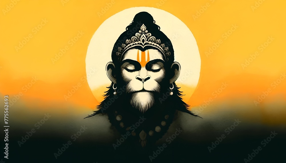 Watercolor illustration for hanuman jayanti with lord hanuman face ...