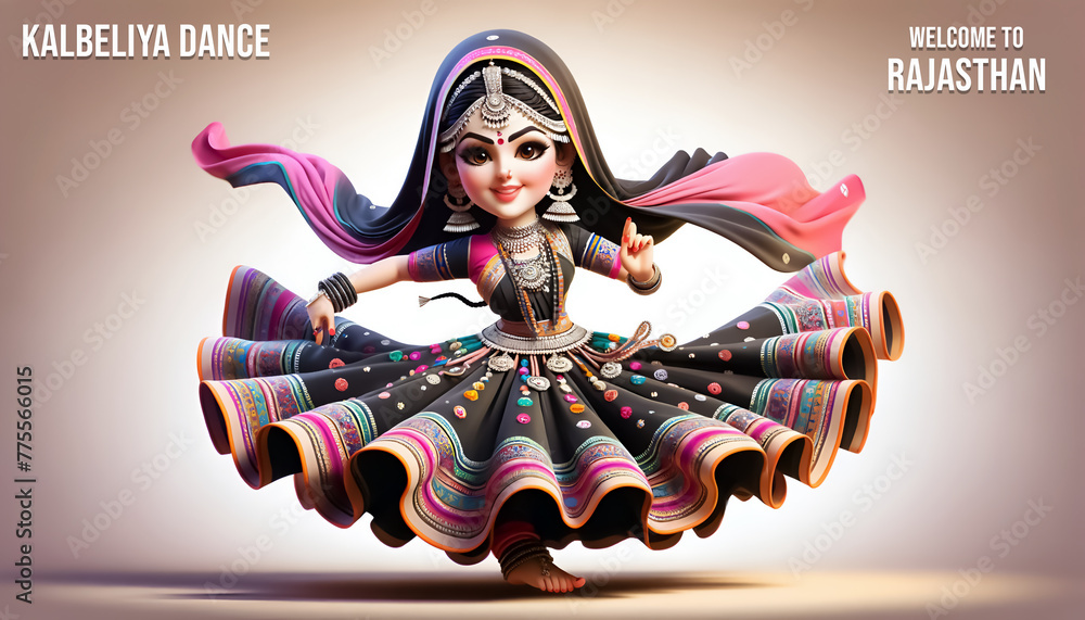 Digital illustration of Rajasthani Kalbeliya dancer in 3D caricature ...