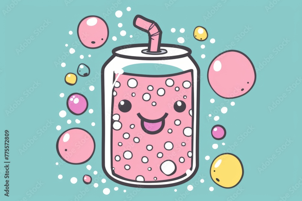 Cartoon cute doodles of a bubbly soda can with a smiling face ...