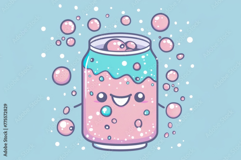 Cartoon cute doodles of a bubbly soda can with a smiling face ...
