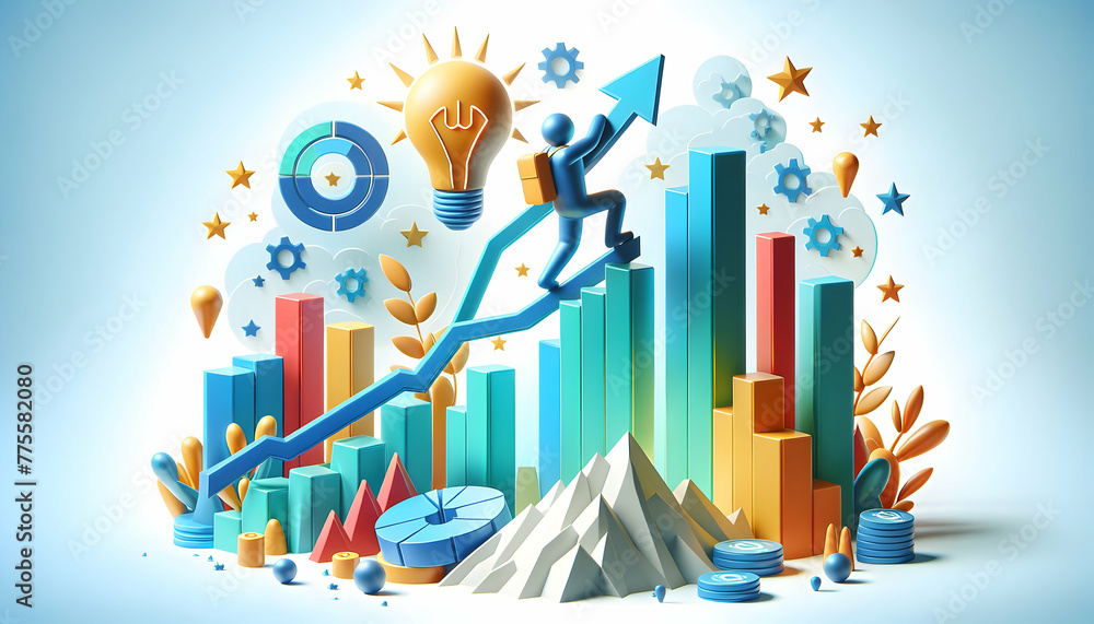 3d flat icon as Pinnacle of Progress Banner showing a climber reaching ...