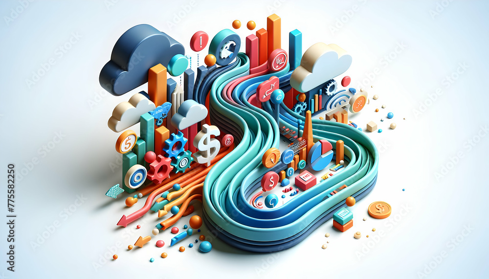 3d flat icon as Synergy Stream Banner illustrating a stream of synergy ...