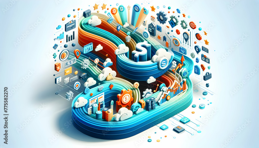 3d flat icon as Synergy Stream Banner illustrating a stream of synergy ...