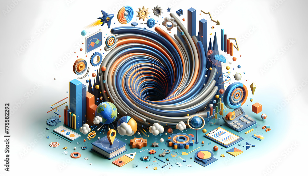 3d flat icon as Vision Vortex Banner with a vortex drawing in various ...