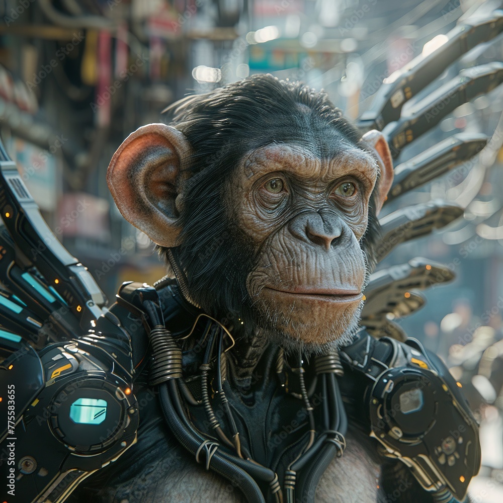 A monkey with digital wings, seamlessly blending into the augmented ...