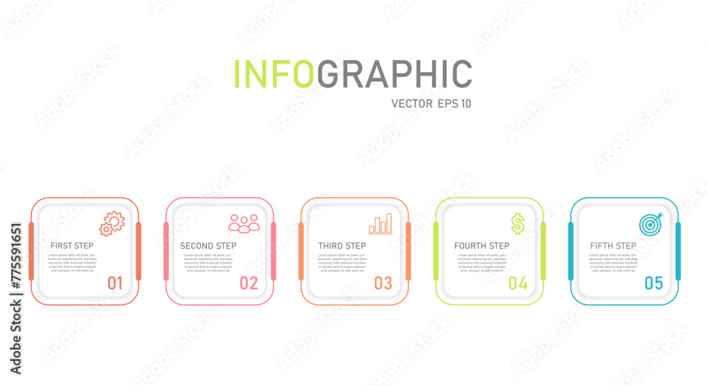 Vetor de Vector infographic design of 5 steps of work process. Graphics ...